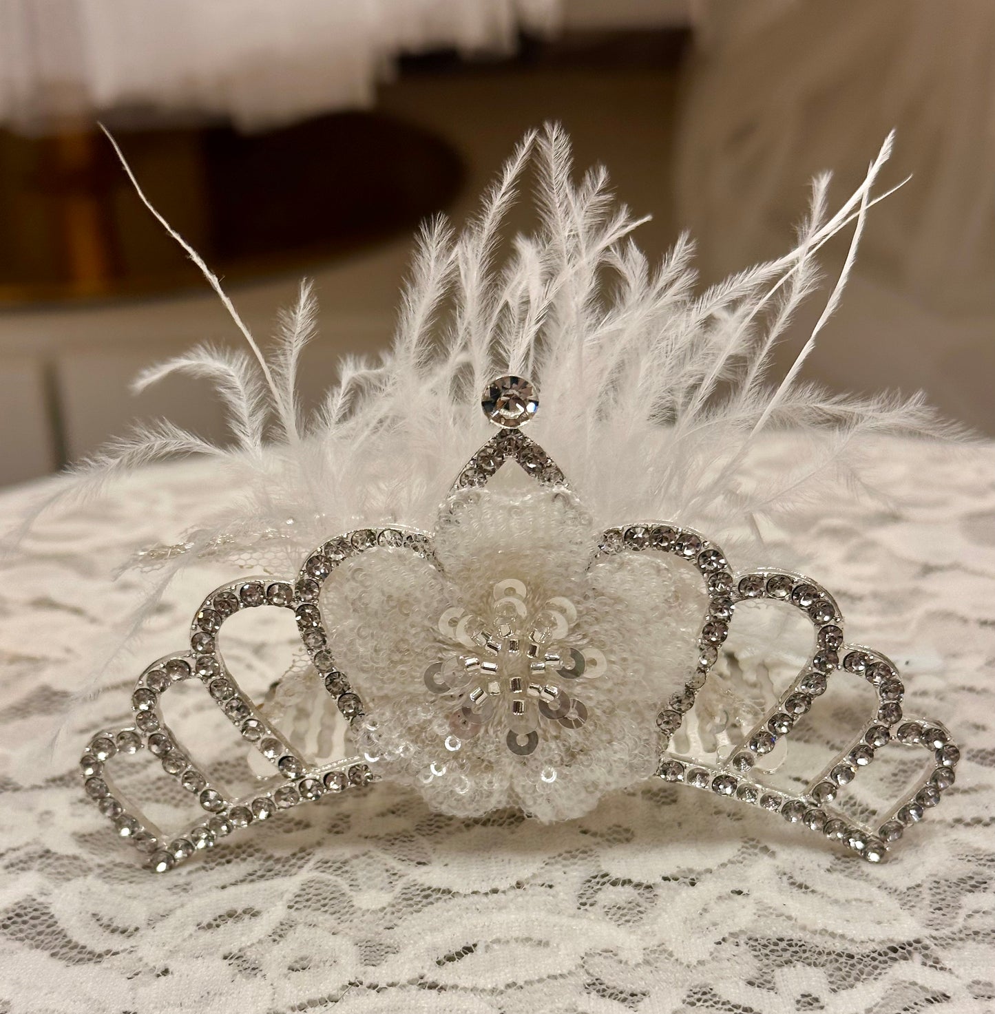 Rhinestone Tiara with Appliqué – Angel Boutique